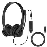China 3.5mm Wired Headset with Microphone, Lightweight Dual-Ear Office Headphone, Inline Volume & Mute Control, Replaceable Cable, Optional USB-A / Type-C Cord for PC Laptop Online Class Call Center for sale