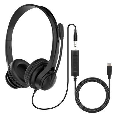 China 3.5mm Wired Headset with Microphone, Lightweight Dual-Ear Office Headphone, Inline Volume & Mute Control, Replaceable Cable, Optional USB-A / Type-C Cord for PC Laptop Online Class Call Center for sale