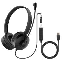 China 3.5mm Wired Headset with Microphone, Lightweight Dual-Ear Office Headphone, Inline Volume & Mute Control, Replaceable Cable, Optional USB-A / Type-C Cord for PC Laptop Online Class Call Center for sale