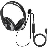 China 3.5mm Wired Headset with Microphone, Lightweight Dual-Ear Office Headphone, Inline Volume & Mute Control, Replaceable Cable, Optional USB-A / Type-C Cord for PC Laptop Online Class Call Center for sale