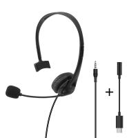 China 3.5mm Wired Headset with Adjustable Boom Microphone, Lightweight Dual-Ear Headphones, with 3.5mm to Type-C Adapter for PC Laptop Online Class Office Conference Calls for sale