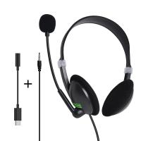 China 3.5mm Wired Headset with Adjustable Boom Microphone, Lightweight Dual-Ear Headphones, with 3.5mm to Type-C Adapter for PC Laptop Online Class Office Conference Calls for sale