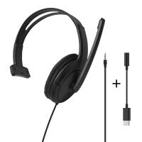 China 3.5mm Wired Headset with Adjustable Boom Microphone, Lightweight Dual-Ear Headphones, with 3.5mm to Type-C Adapter for PC Laptop Online Class Office Conference Calls for sale