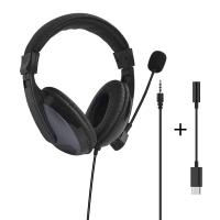 China 3.5mm Wired Headset with Adjustable Boom Microphone, Lightweight Dual-Ear Headphones, with 3.5mm to Type-C Adapter for PC Laptop Online Class Office Conference Calls for sale