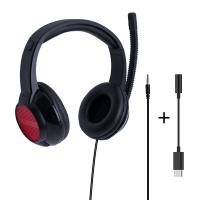China 3.5mm Wired Headset with Adjustable Boom Microphone, Lightweight Dual-Ear Headphones, with 3.5mm to Type-C Adapter for PC Laptop Online Class Office Conference Calls for sale