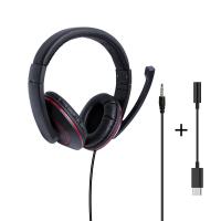 China 3.5mm Wired Headset with Adjustable Boom Microphone, Lightweight Dual-Ear Headphones, with 3.5mm to Type-C Adapter for PC Laptop Online Class Office Conference Calls for sale