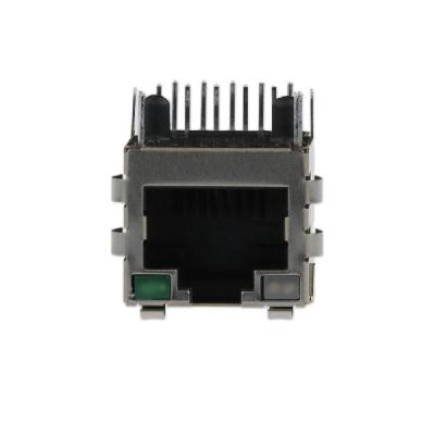 China RJ45 Ethernet Jack 1x1 Tab-DOWN 8-Pin Integrated Magnetics Connector 350µH for sale