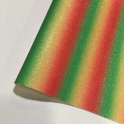 China Rainbow Printed Faux Leather Fabric Colorful Artifical Type Woven Backing for sale