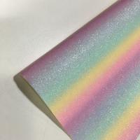China Rainbow Printed Faux Leather Fabric Colorful Artifical Type Woven Backing for sale