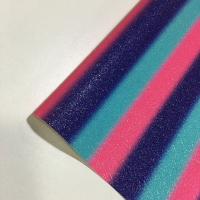 China Rainbow Printed Faux Leather Fabric Colorful Artifical Type Woven Backing for sale