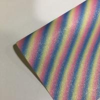 China Rainbow Printed Faux Leather Fabric Colorful Artifical Type Woven Backing for sale