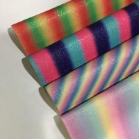 China Rainbow Printed Faux Leather Fabric Colorful Artifical Type Woven Backing for sale