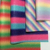 China Rainbow Printed Faux Leather Fabric Colorful Artifical Type Woven Backing for sale