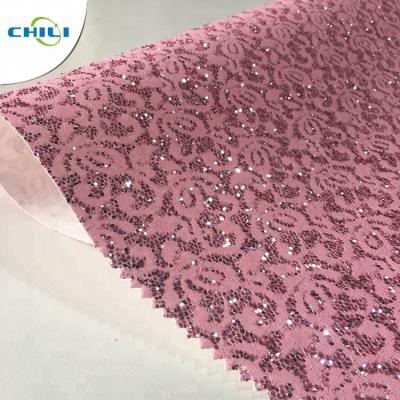China Good Quality Mesh Glitter pu  shoe Leather for sale