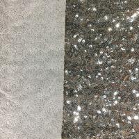 China Modern Silver Sequin Fabric , Sequin Lace Fabric Sparkly Mesh Garment Applied for sale