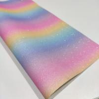 China Rainbow 0.65mm Abrasion Resistant Glitter Leather Fabric for sale