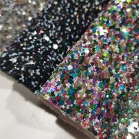 China Eco-friendly  colorful hexagon Grade 3 Chunky Glitter Leather Fabric For wallpaper Shoes bags for sale