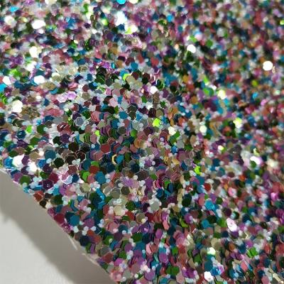 China Decoration Shoe bag wallpaper Hexagon Sparkling metallic mix color chunky Glitter Leather Fabric for sale
