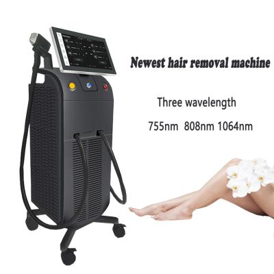 China 1200W/1600W Medical Laser Titanium 3 Waves Diode Laser Ice 808nm Laser Hair Removal Machine With 2 Handles for sale