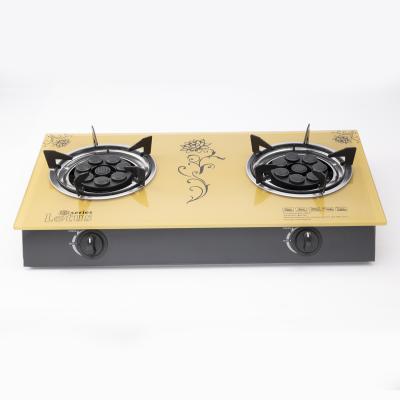 China Double Burner Gas Stove Glass Countertop Energy Saving Ignition Device OEM ODM Factory for sale