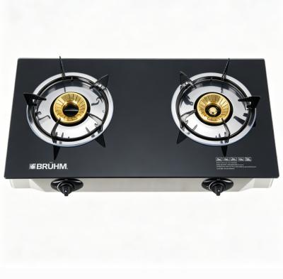 China Portable 2 brass Burner glass Tabletop Gas Stove OEM ODM Supplier for sale