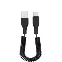 China Coiled Spring USB C Cable Anti Tangle Retractable Charging Cord For Car Travel Portable Use for sale