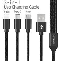 China 3 in 1 USB Charging Cable Nylon Braided Multi‑Port Charger Cord for iPhone Type‑C Micro USB for sale