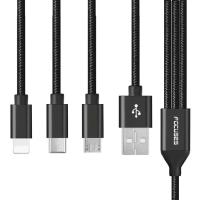 China 3 in 1 USB Charging Cable Nylon Braided Multi‑Port Charger Cord for iPhone Type‑C Micro USB for sale