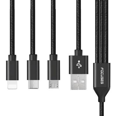 China 3 in 1 USB Charging Cable Nylon Braided Multi‑Port Charger Cord for iPhone Type‑C Micro USB for sale