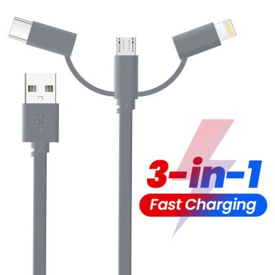 China 3 in 1 Multi USB Charging Cable 2.4A Fast Charging Data Sync Cord for iPhone Type‑C Micro USB Phones for sale