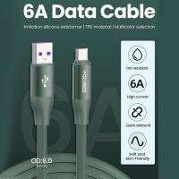China 6A USB A to USB‑C Fast Charging Cable, TPE Soft Liquid Silicone Type‑C Data Cable QC3.0 Quick Charge Durable Anti‑Tangle USB‑C Charger Cord for sale