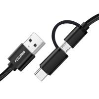 China Nylon Braided 2 In 1 Charging Cable 3m OEM Type C USB 2.0 Cable for sale