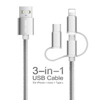 China 2M Multi Function Data Cable Explosionproof 3 In 1 Fast Charging Cable for sale
