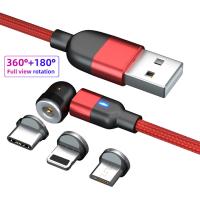 China 540 Rotation 3A Magnetic USB Charging Cable 3 In 1 Magnetic Data Cable for sale