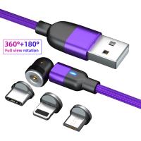 China 540 Rotation 3A Magnetic USB Charging Cable 3 In 1 Magnetic Data Cable for sale