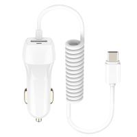 China 5V 3.4A Rapid Phone Charger 5Ft 1.5M Spring Flexible Cable 2 In 1 Car Charger for sale