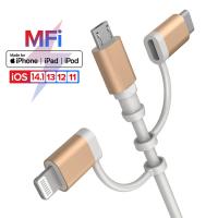 China MFI Certified OEM 8 pin 3 in 1 Type C Lightning Charging Cable For Android for sale