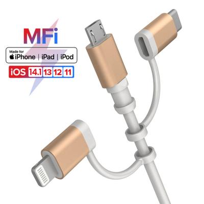 China MFI Certified OEM 8 pin 3 in 1 Type C Lightning Charging Cable For Android for sale