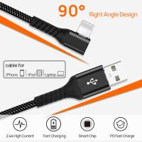 China PD 18W MFi Right Angle Lightning Cable Braided IPhone Charger Cord L Shape for sale