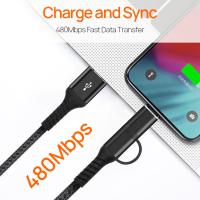 China PD 18W Fast Charger 2 in 1 USB A to C+ Lightning Charge Cable USB Data Transmission for sale