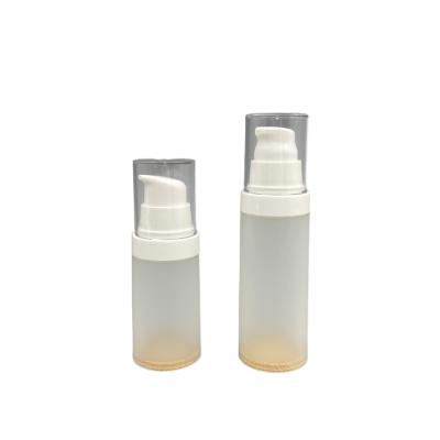 China Transparent PP Airless Bottle Pump 30ml 50ml Wooden Pattern Silk Screen for sale
