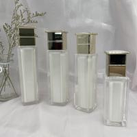 China Pearl White Lotion Cosmetic Pump Bottle Square 80ml 120ml Leak Proof With Cap for sale