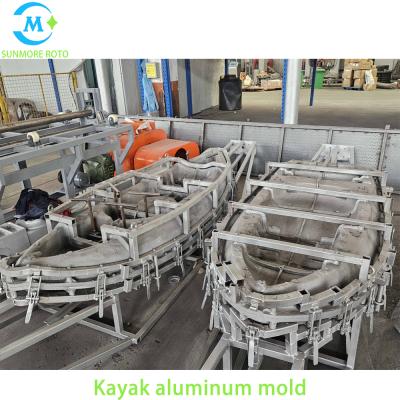 China SUNMORE ROTO Custom Cast Aluminum Kayak Rotomolding Mould, OEM Hollow Plastic Canoe Boat Rotational Mold With Integral Lifting Frame & Multi-Point Quick Clamps for sale