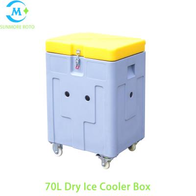 China SUNMORE 70L Wheeled Rotomolded Dry Ice Storage Cooler Box for Cold Chain Logistics for sale