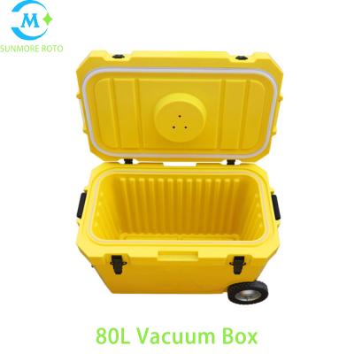 China SUNMORE 80L Rotomolded Vacuum Insulated Cooler Box, Wheeled HDPE Long Lasting Ice Retention Vacuum Box for Outdoor Seafood Transport for sale