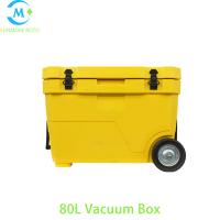 China SUNMORE 80L Rotomolded Vacuum Insulated Cooler Box, Wheeled HDPE Long Lasting Ice Retention Vacuum Box for Outdoor Seafood Transport for sale