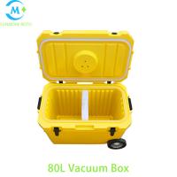 China SUNMORE 80L Rotomolded Vacuum Insulated Cooler Box, Wheeled HDPE Long Lasting Ice Retention Vacuum Box for Outdoor Seafood Transport for sale