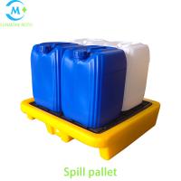 China SUNMORE Thickened HDPE Spill Tray With 45L Liquid Storage Sump, Double Side Forklift Spill Containment Pallet For Industrial Chemical Barrel for sale