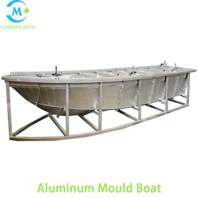 China SUNMORE Large Length Integral Welded Aluminum Rotomold Boat Mold, Streamline Hull Rotational Mould For Long HDPE Aquaculture Fishing Boat Production for sale