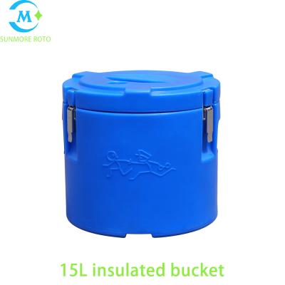 China Custom 15L Food Grade Round Insulated Bucket, Stainless Steel Inner Tank Rotomolded Waterproof Thermal Barrel For Canteen Catering for sale